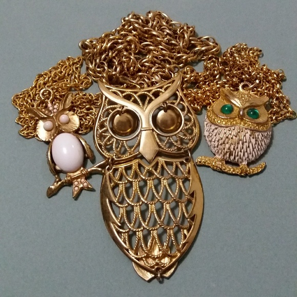 Vintage | Jewelry | 3 Owl Necklaces | Poshmark
